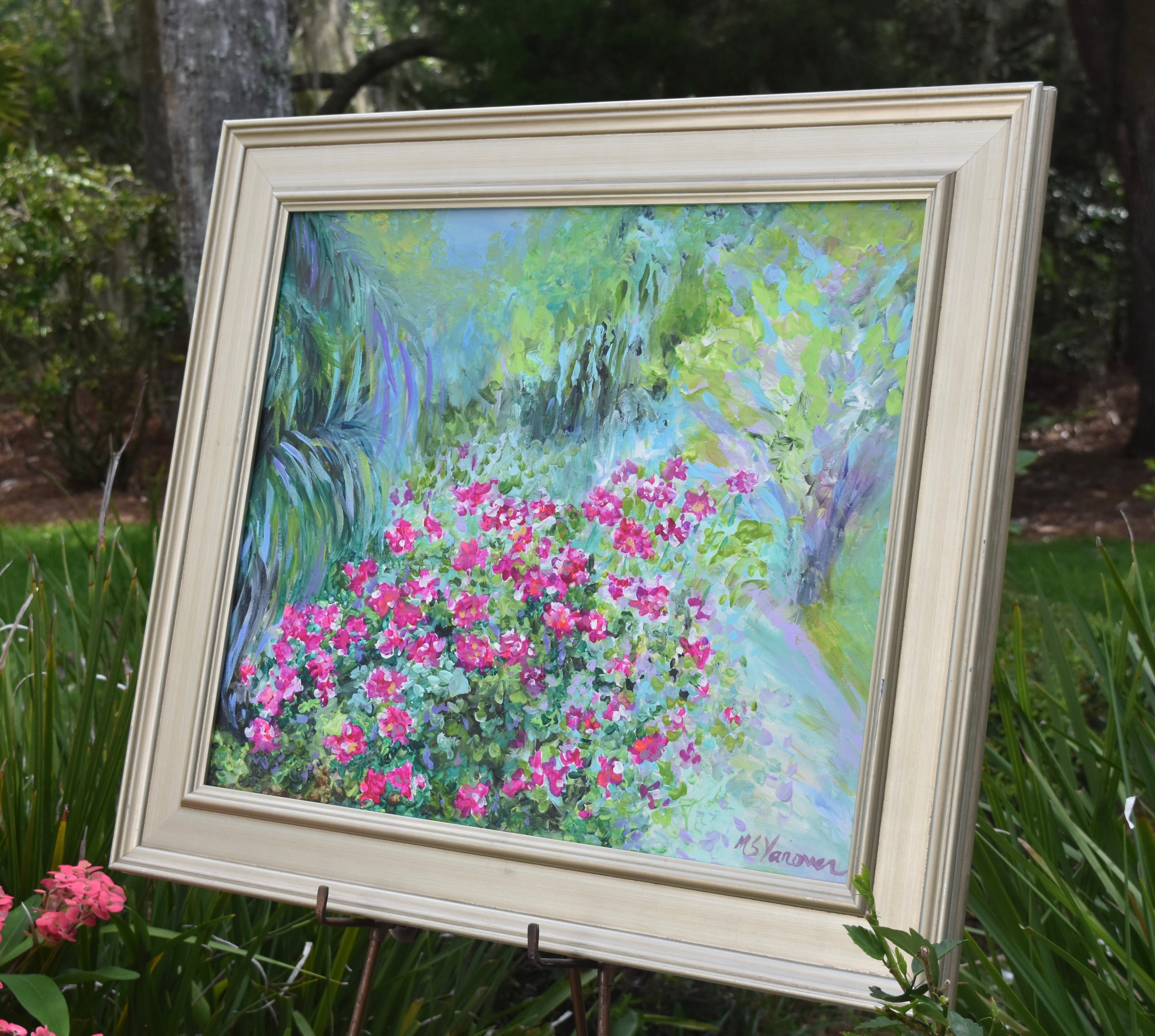 Pink Roses and Palms in the Garden – Missy Vanover