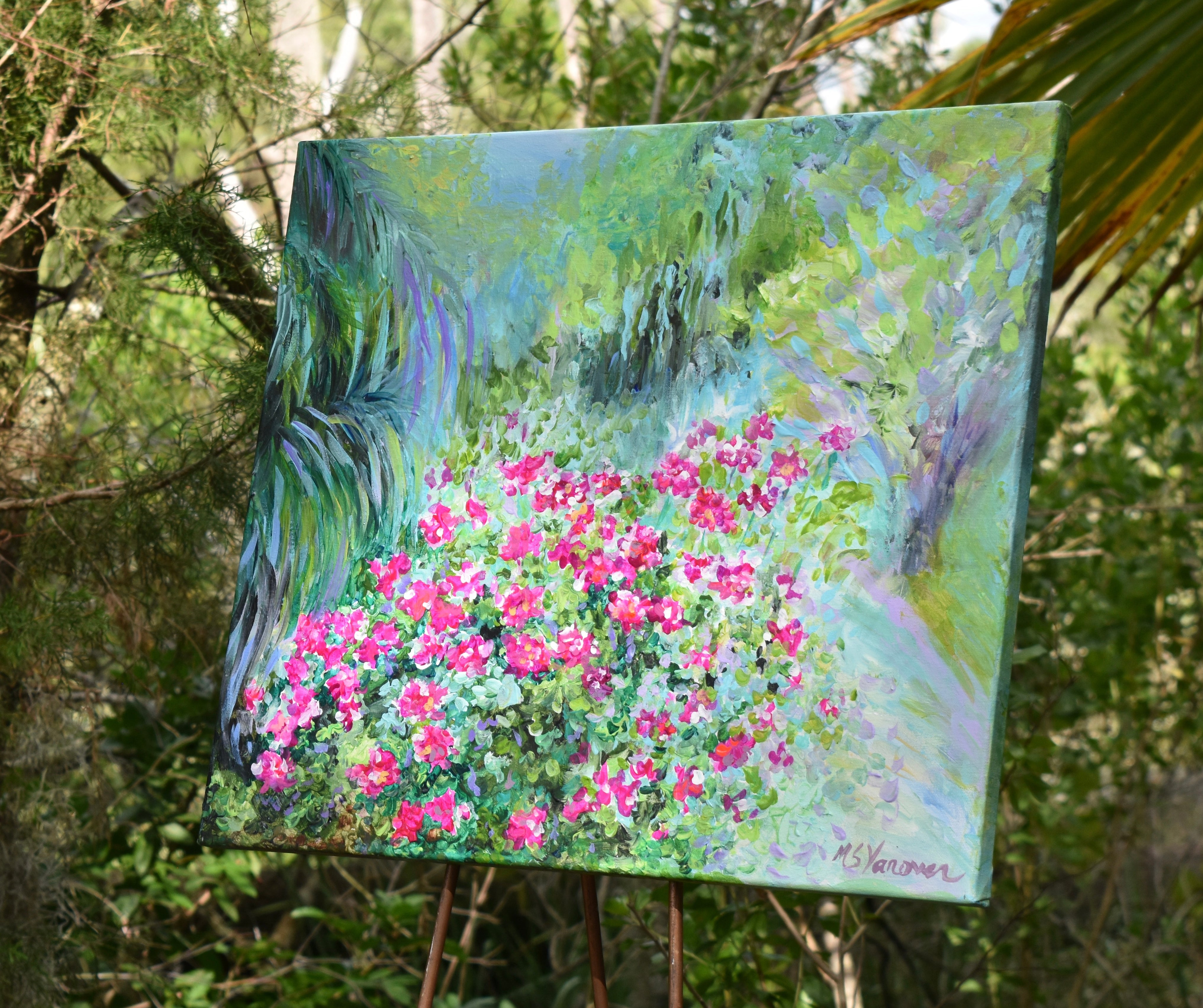 Pink Roses and Palms in the Garden – Missy Vanover